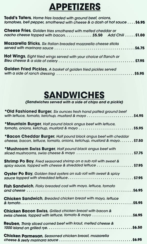 Menu at Sautee Trail Cafe, USA