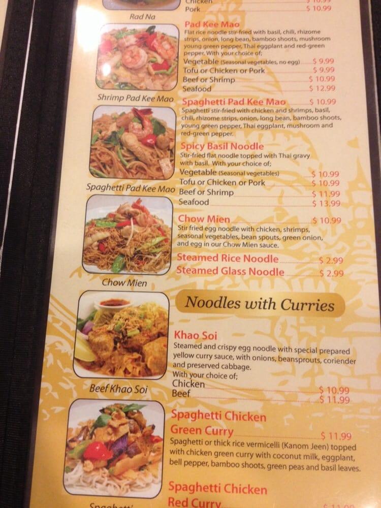Menu at Taste of Thai House restaurant, Toronto
