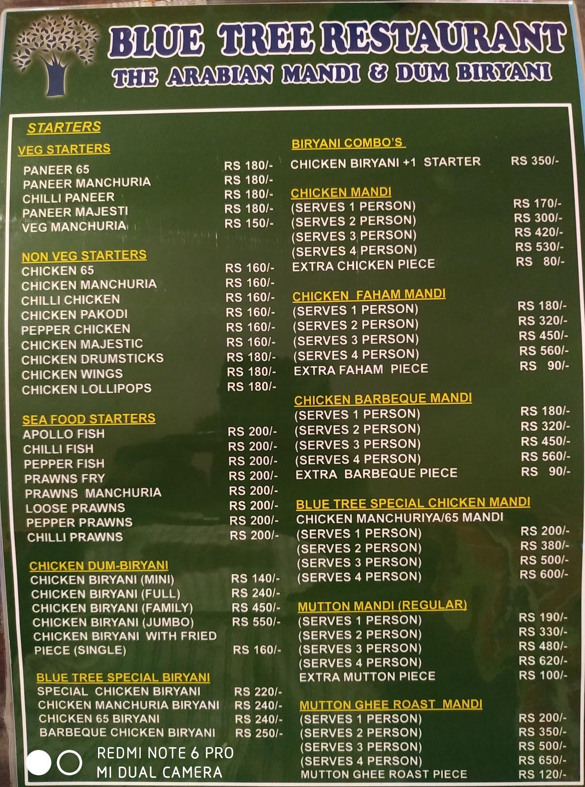 Menu at Blue Tree Restaurant And Arabian Mandi, Hyderabad