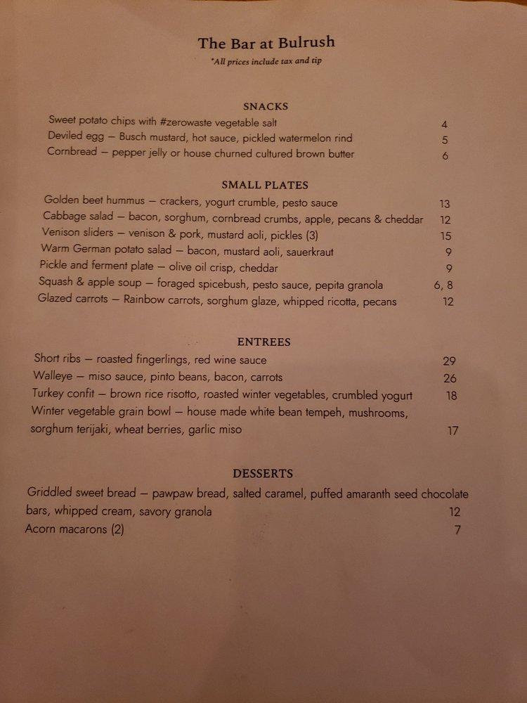 Menu at Bulrush StL Restaurant, St. Louis