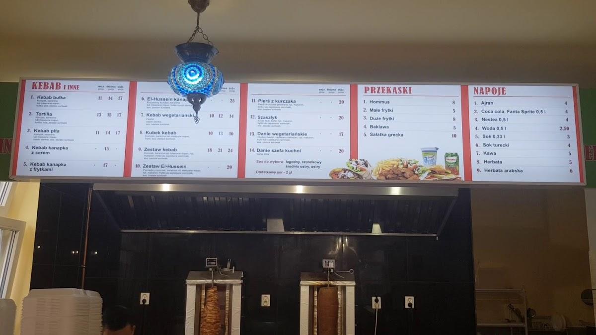 Menu at El Hussein Kebab restaurant, Kamienna Góra