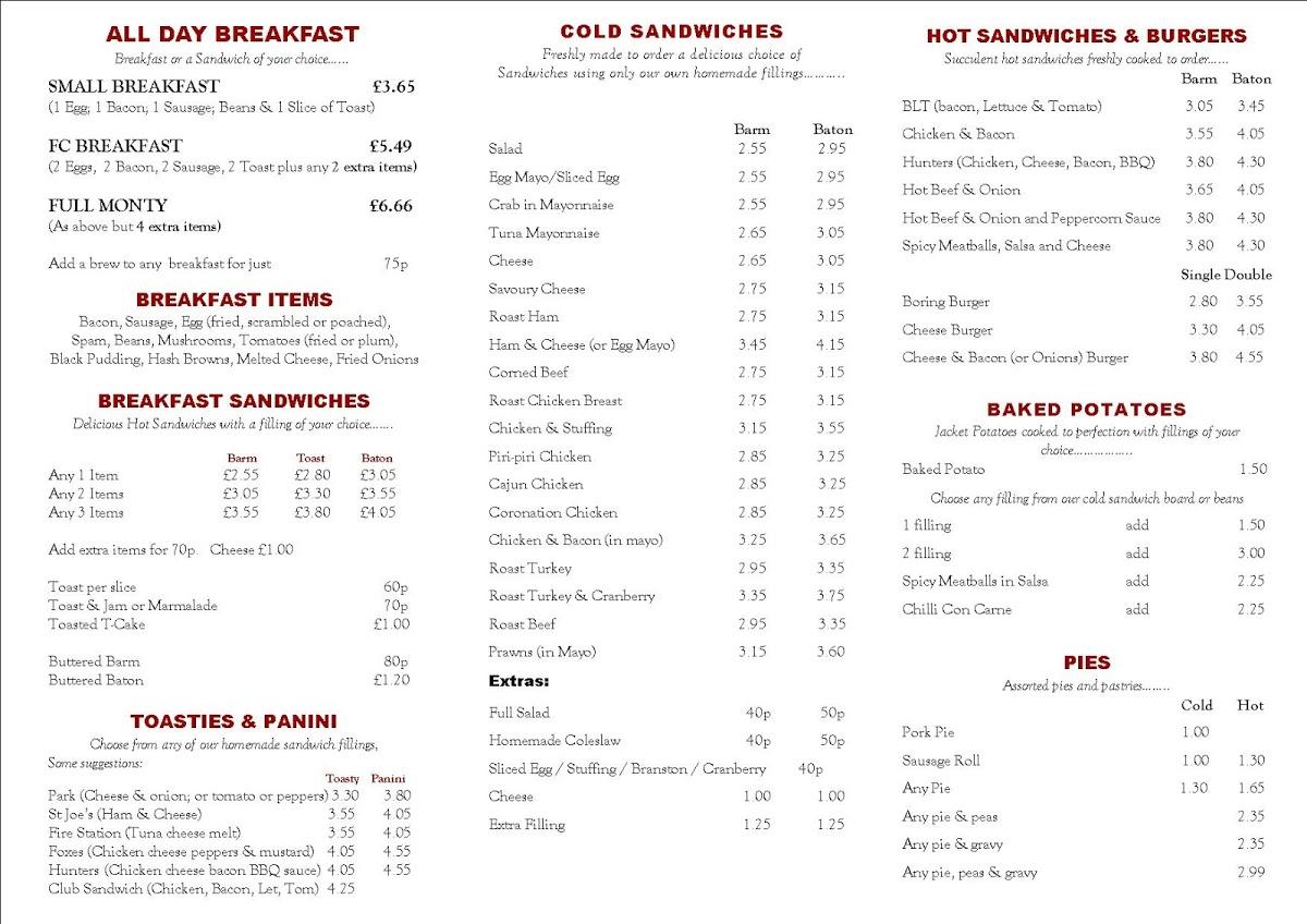 Menu at Fresh Food Corner cafe, Freckleton