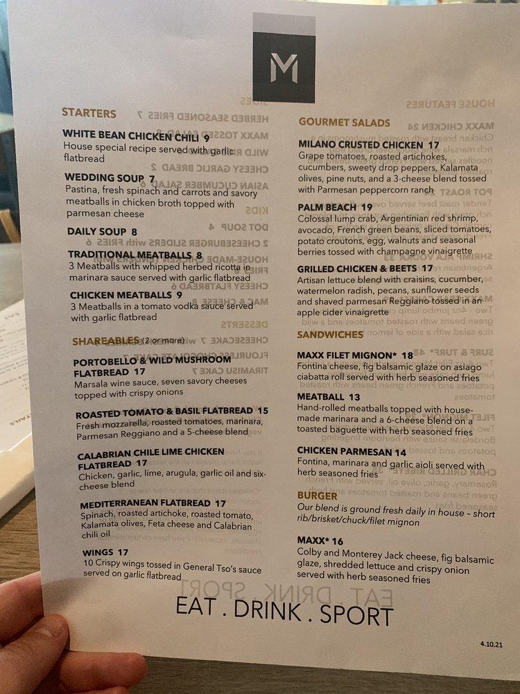 Menu at MAXX Restaurant, Warrendale