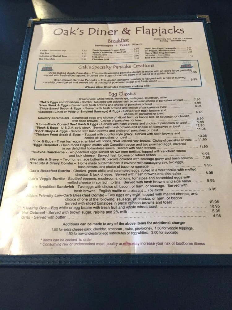 Menu at Oak's Diner & Flapjacks restaurant, Cave Creek