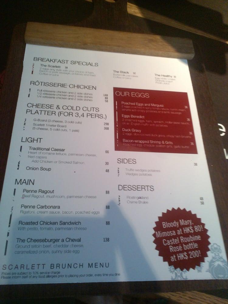 Menu at Scarlett Café & Wine Bar, Hong Kong