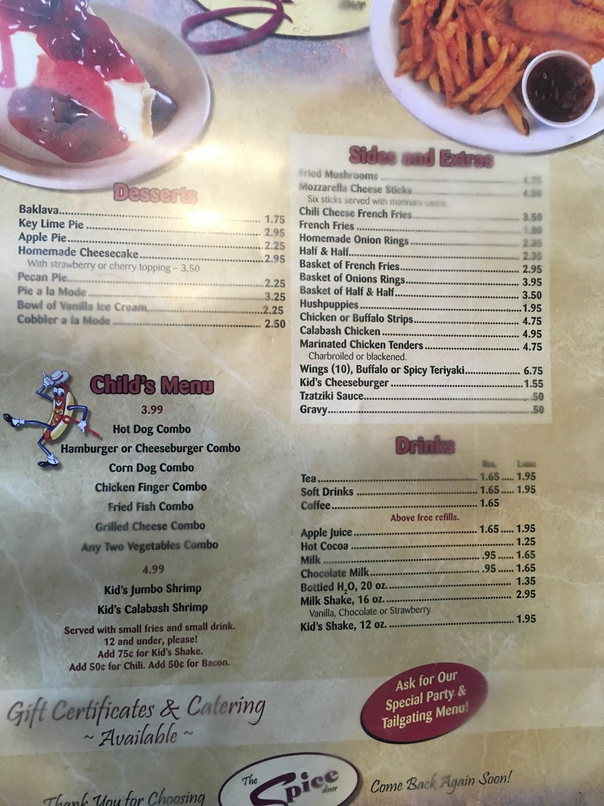 Menu at Spice Diner restaurant, Simpsonville
