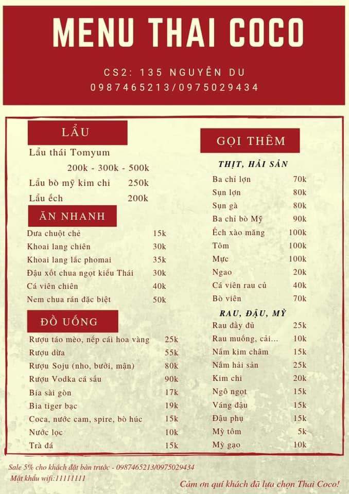 Menu at Coco Việt Trì restaurant, Việt Trì