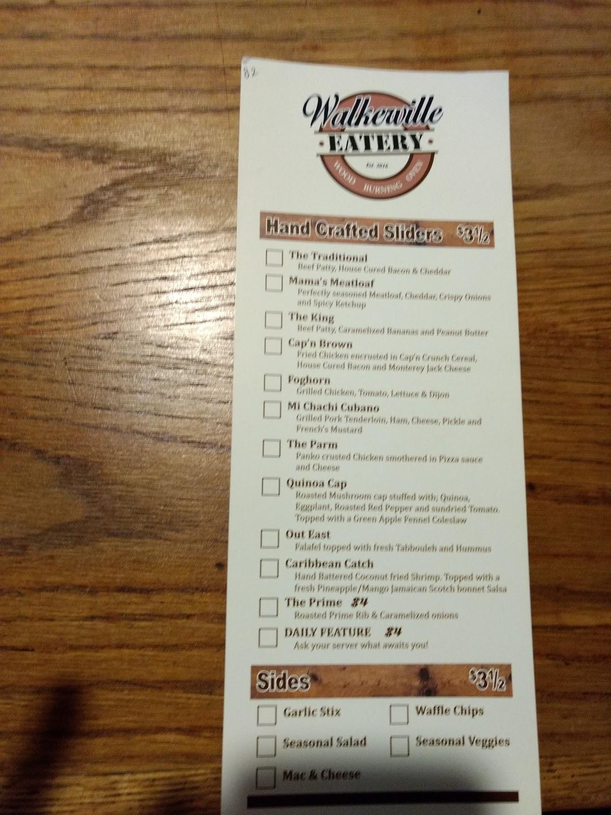 Menu at Walkerville Eatery pizzeria, Windsor