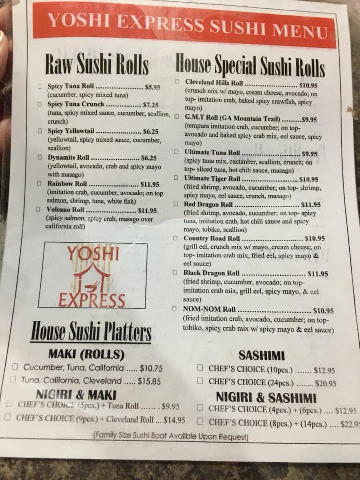 Menu at Yoshi Express restaurant, Cleveland