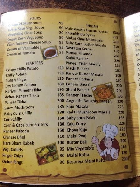Menu at Angeethi restaurant, Jaipur, Ramayana Apartment
