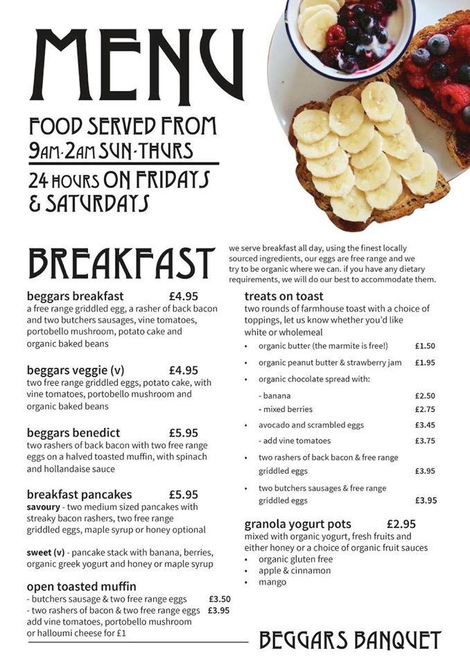 Menu at Beggar's Banquet pub & bar, Plymouth