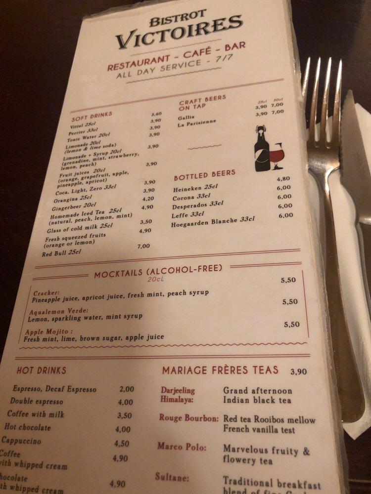 Menu au Bistrot Victoires restaurant, Paris, 6 Rue de la Vrillière