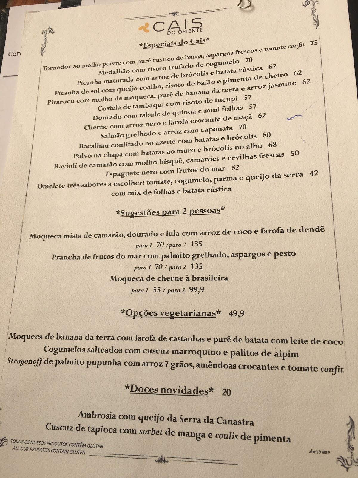 Menu em Cais do Oriente restaurante, Rio de Janeiro, R. Visc. de Itaboraí