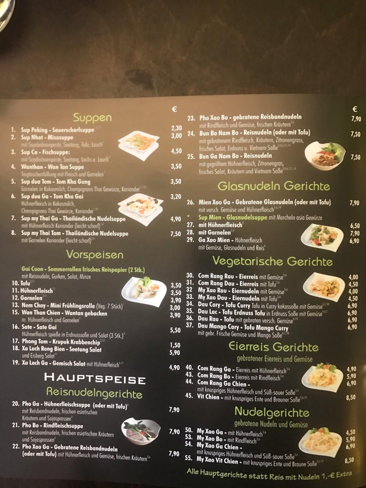 Menu at Coco's Asia & Sushi restaurant, Berlin