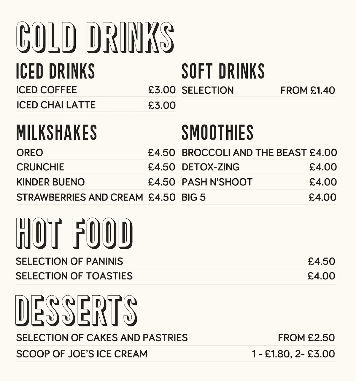 Menu at Double Zero, Swansea