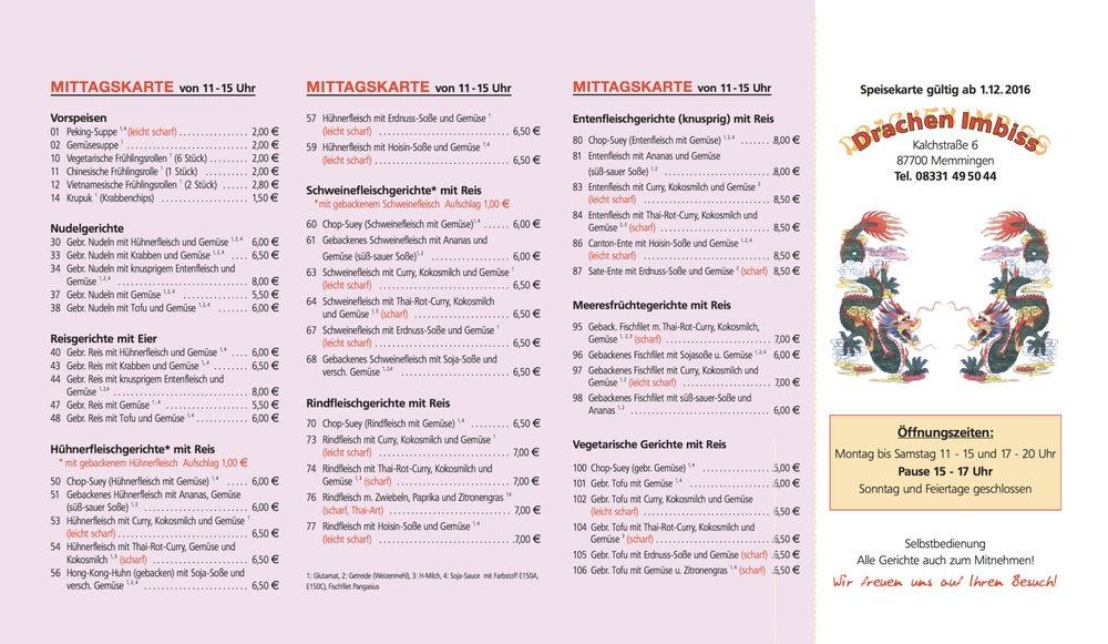 Speisekarte von Drachen Imbiss fast Food, Memmingen