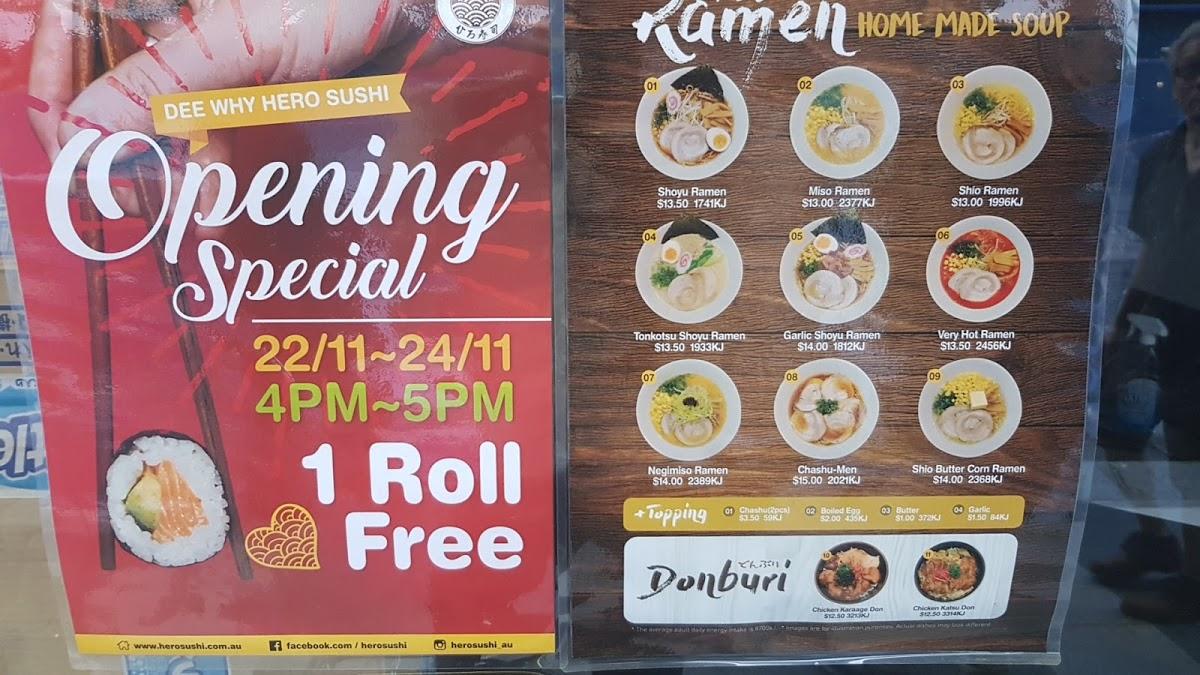 Menu at Hero Sushi restaurant, Dee Why