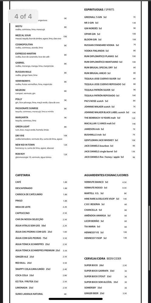 Menu at MISTU restaurant, Porto