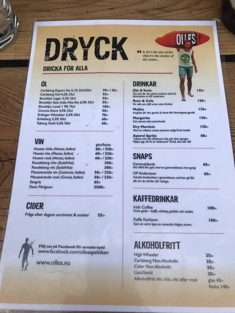 Menu at &Olles restaurant, Varberg