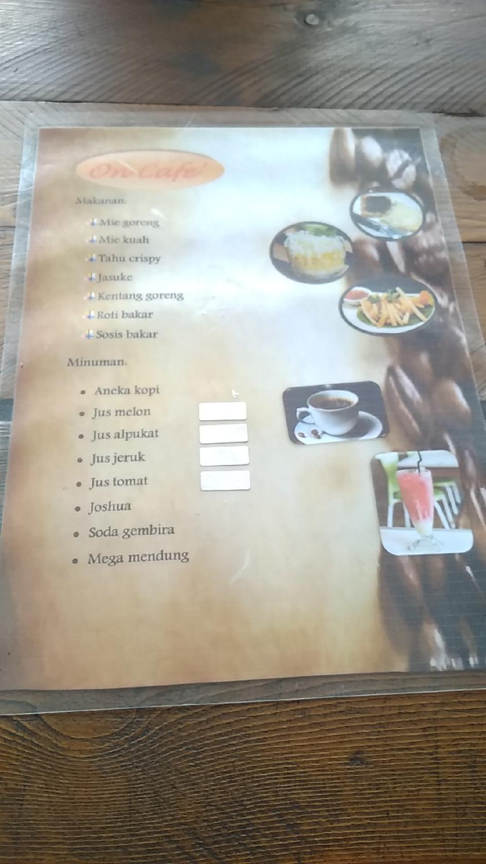 Menu at On Cafe, Mojosari