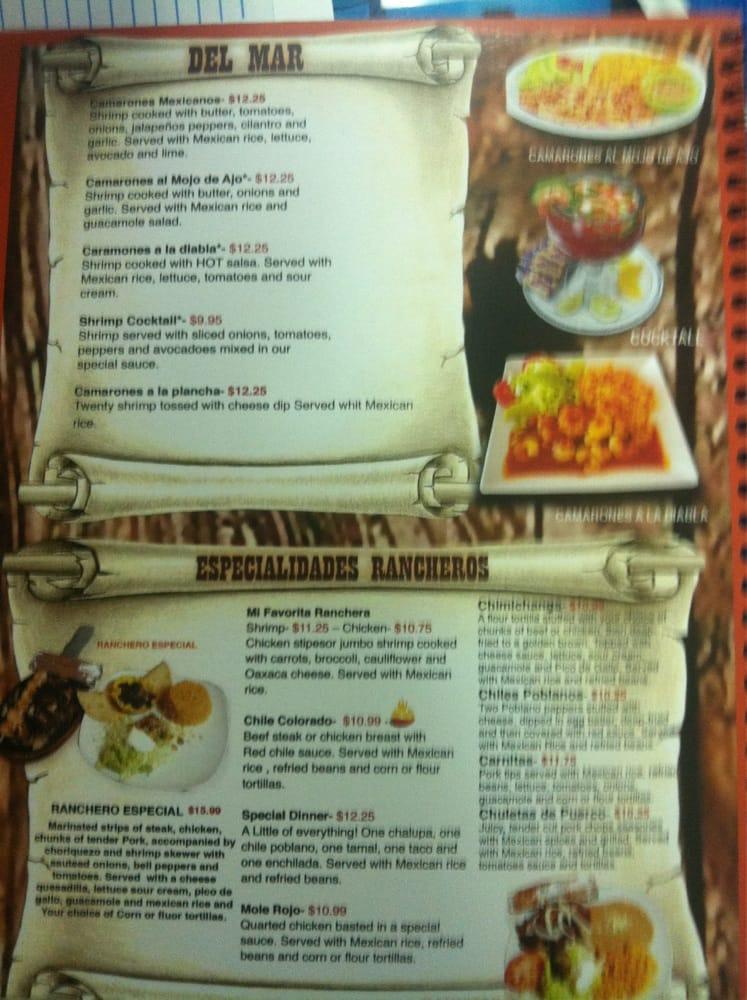 Menu at Rancheros Mexican Grill restaurant, West Branch