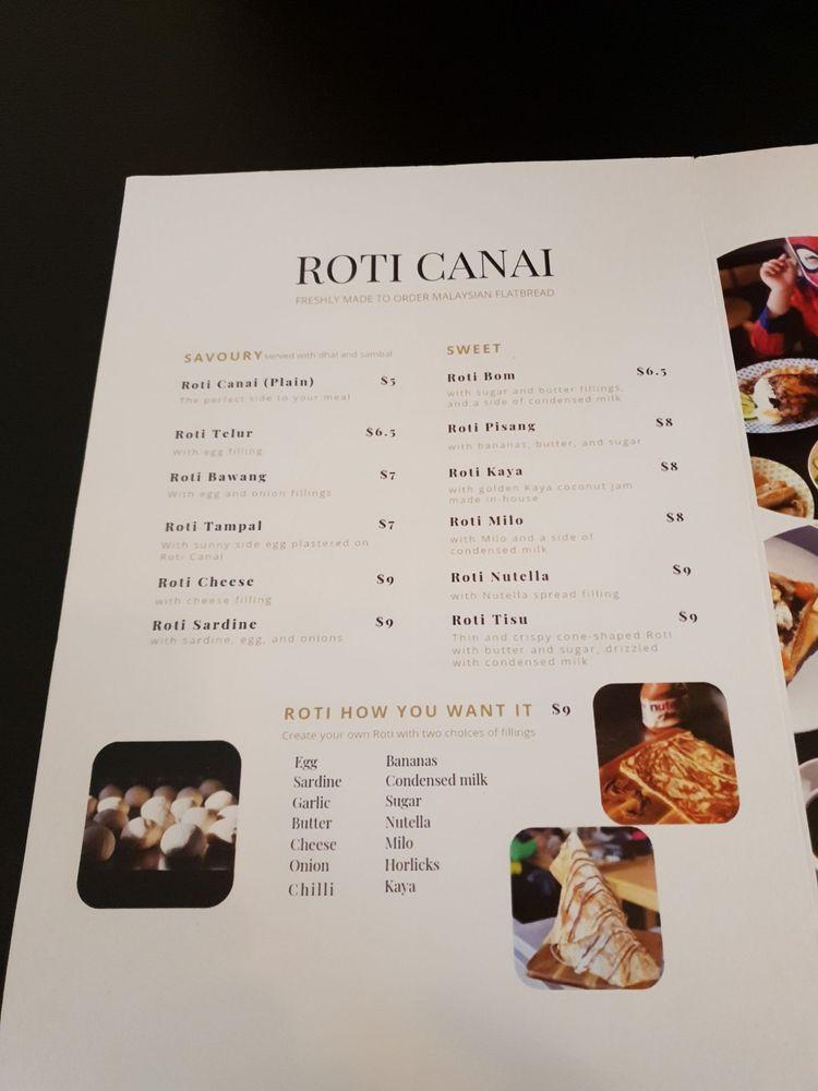 Menu at Sarapan restaurant, Victoria Park