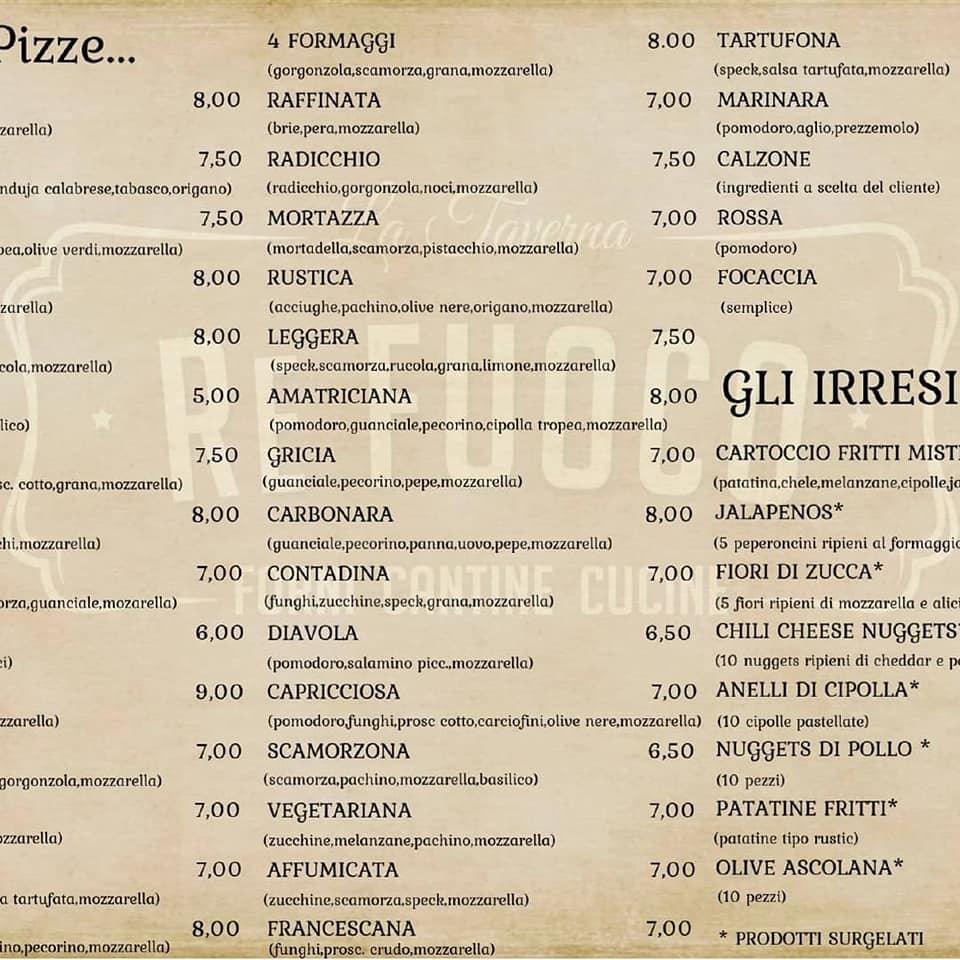 Menu at Taverna Re Fuoco pizzeria, Sora