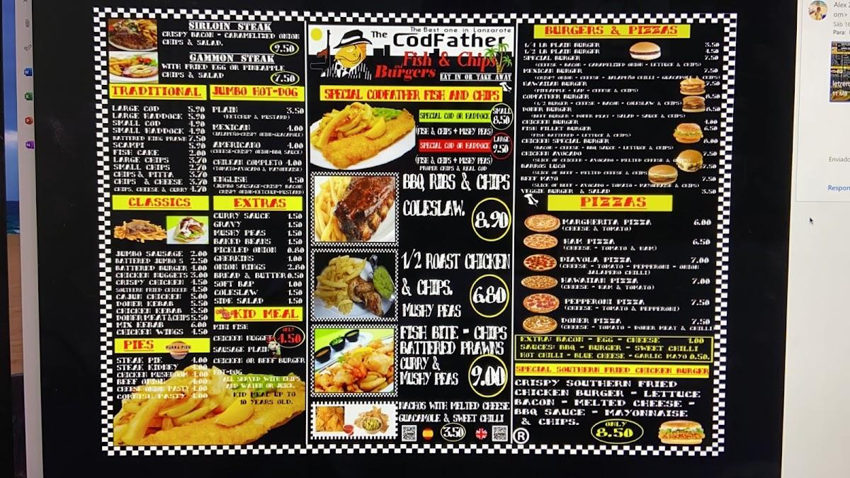 Menu at The Codfather fish & chips Lanzarote restaurant, Tías