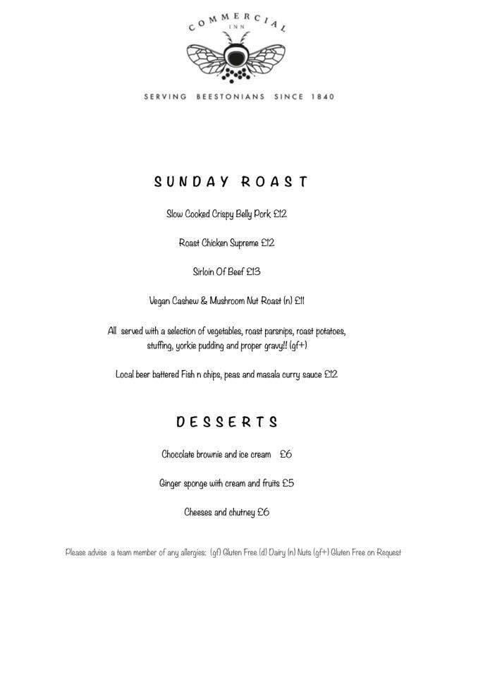 Menu at The Jervis Arms pub & bar, Onecote, Onecote