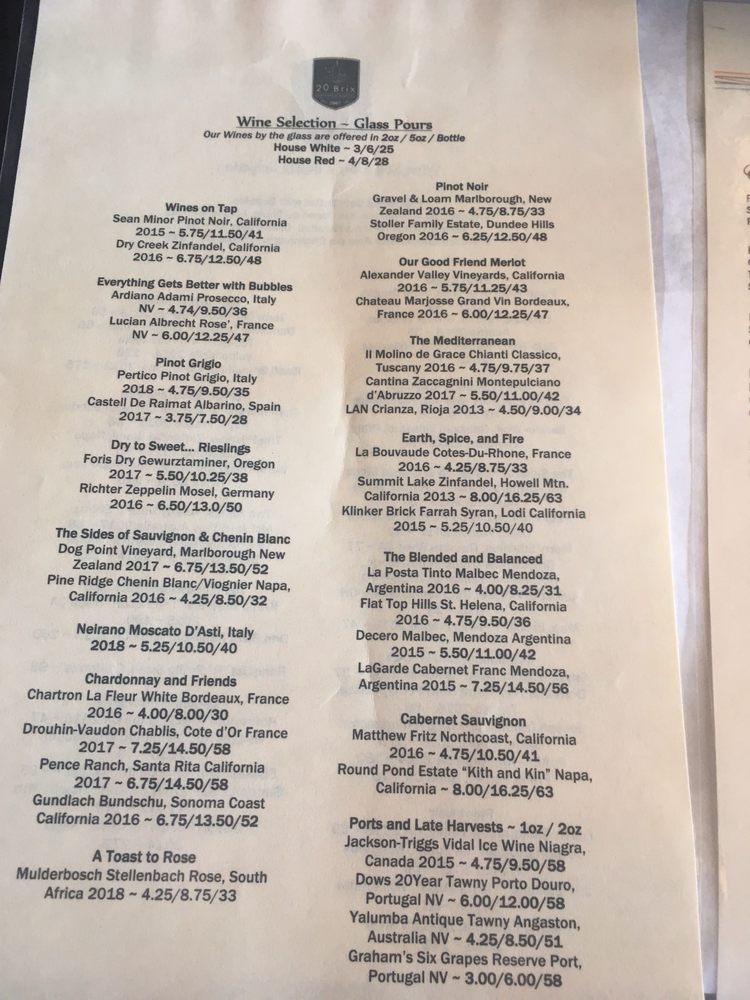 Menu at 20 Brix pub & bar, Milford, 101 Main St
