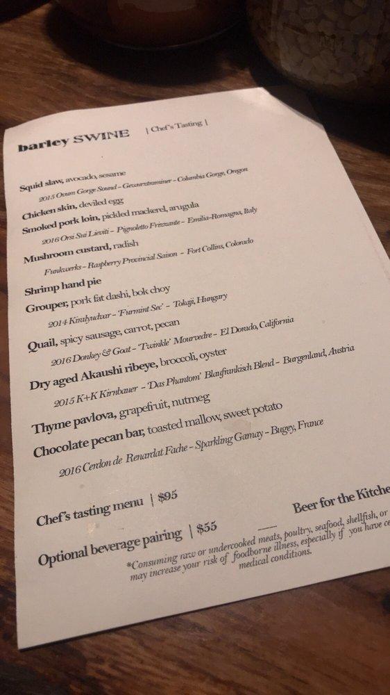 Menu at Barley Swine, Austin, Burnet Rd #400