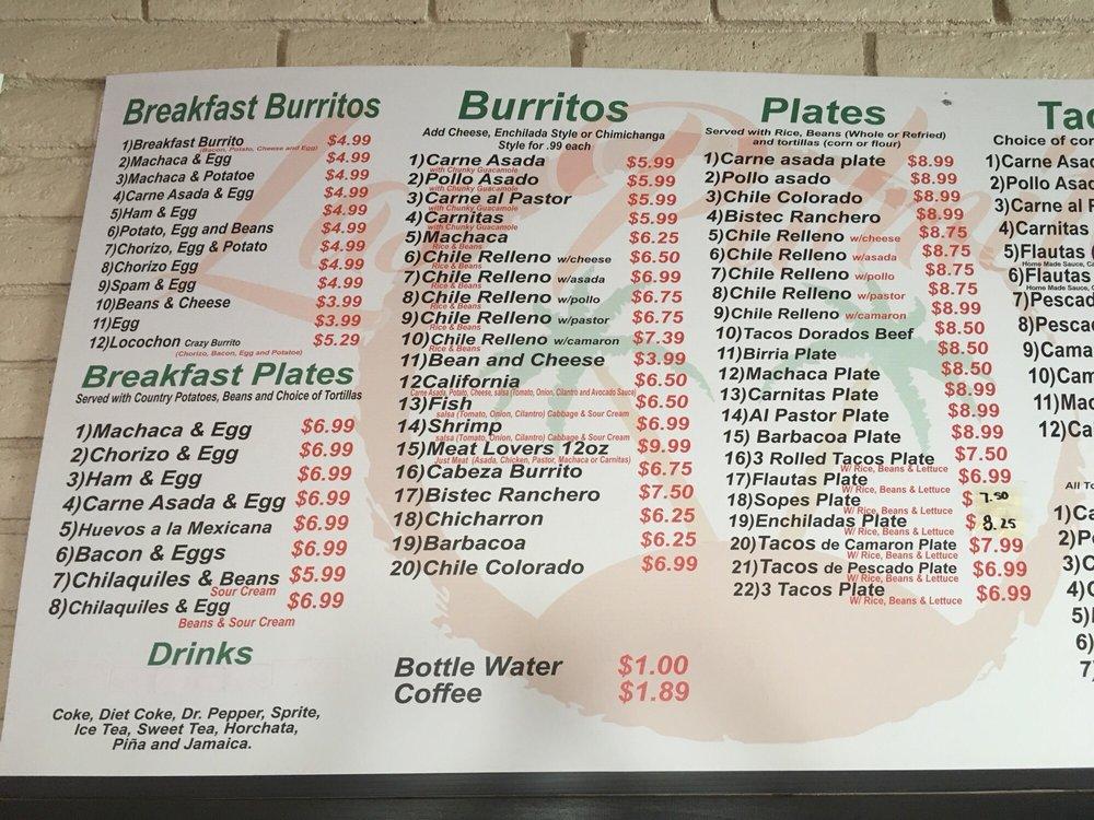 Menu at Las Palmitas Taco 2 restaurant, El Centro, 880 Adams Ave