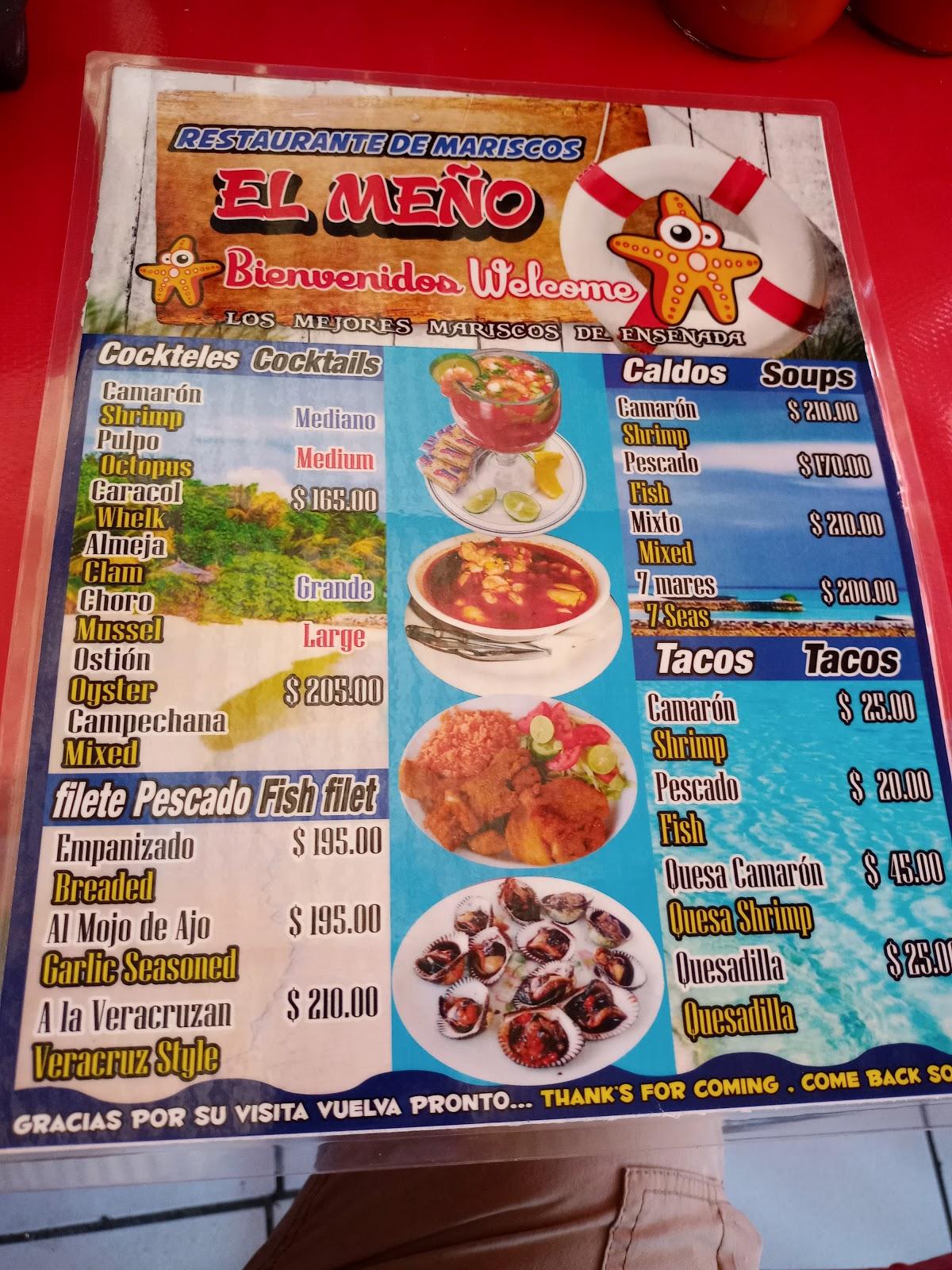 Menu at Mariscos El Meño restaurant, Ensenada