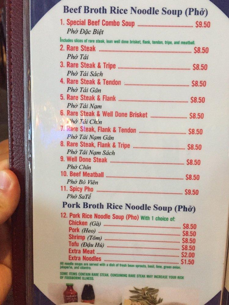 Menu at Mr. Pho restaurant, Albuquerque
