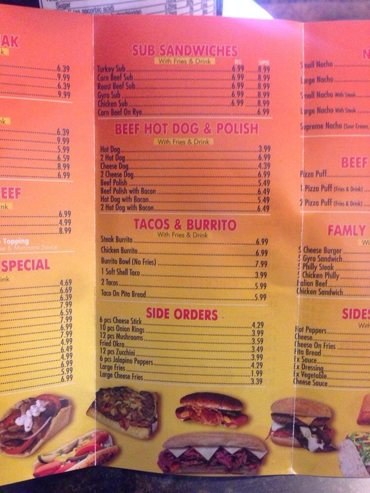 Menu at Papa's Philly restaurant, Chicago