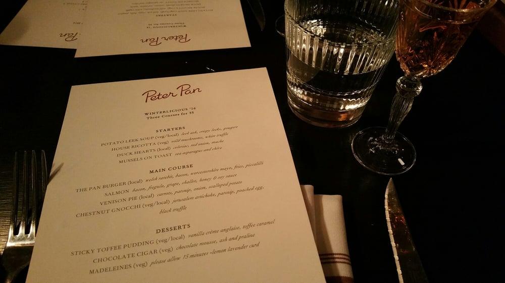 Menu at Peter Pan Bistro restaurant, Toronto