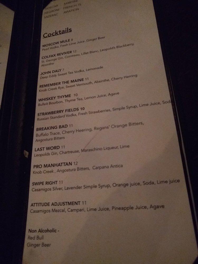 Menu at Prohibition pub & bar, Denver