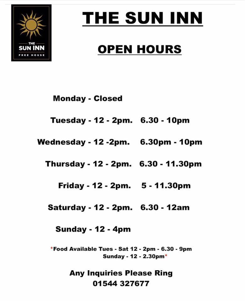 Menu at The Sun Inn pub & bar, Eardisley