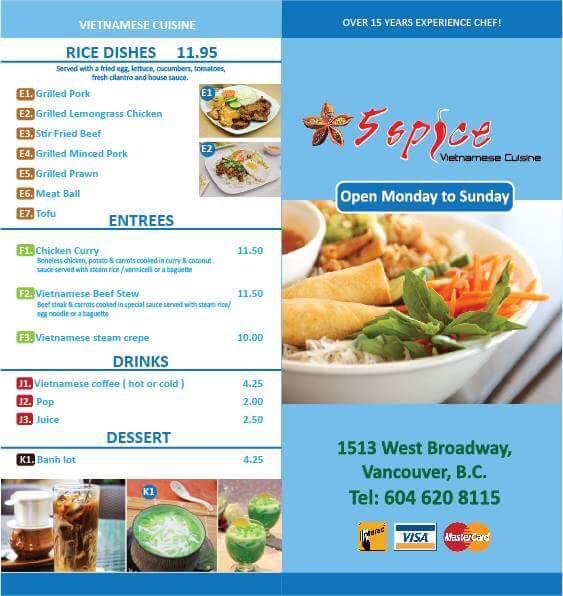 Menu at 5 Spice Vietnamese Cuisine(Order from our website&SAVE MORE ...