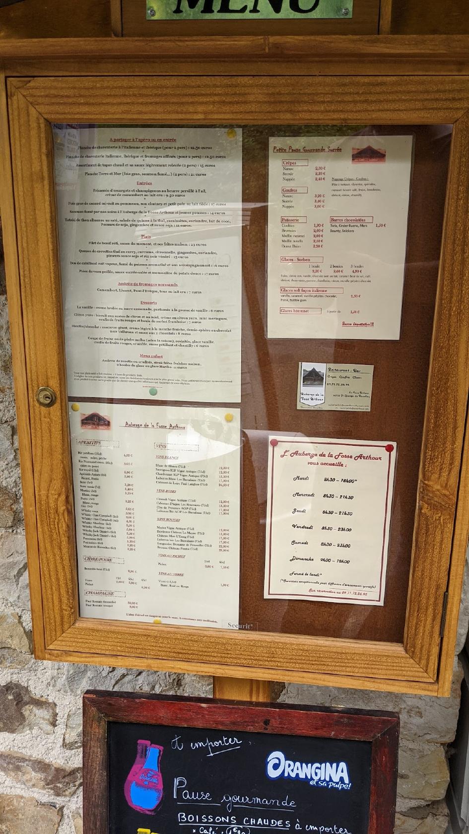 Menu au Auberge de la Fosse Arthour restaurant, Saint-Georges-de ...