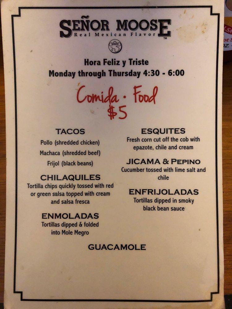 Menu at El Moose restaurant, Seattle