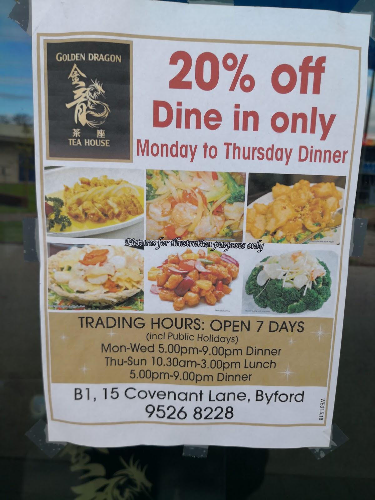 Menu at Golden Dragon Tea House restaurant, Byford, 9 Gallant Turn