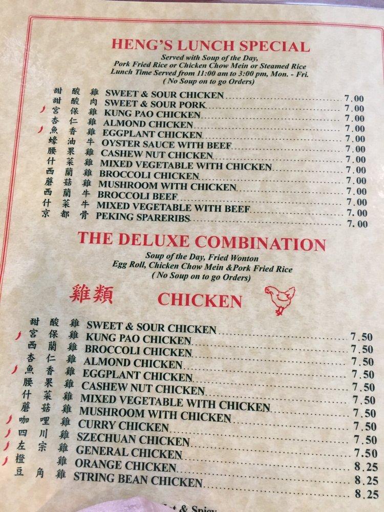 Carta de Heng's Café, Yuba City