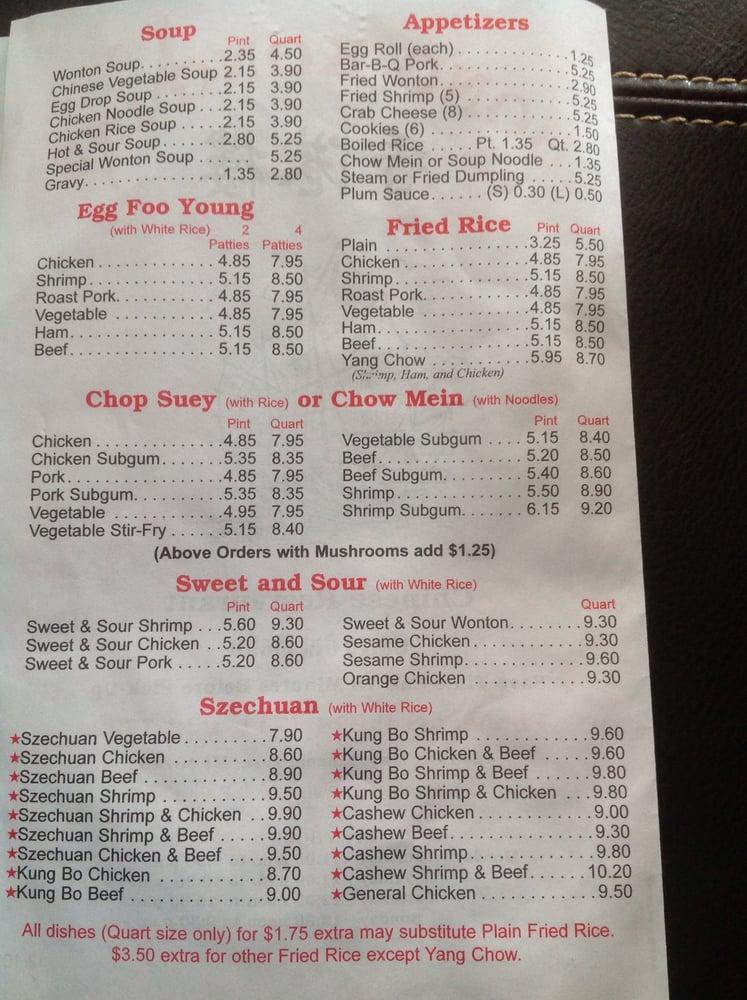 Menu at Hong Kong Inn restaurant, Lincoln Park