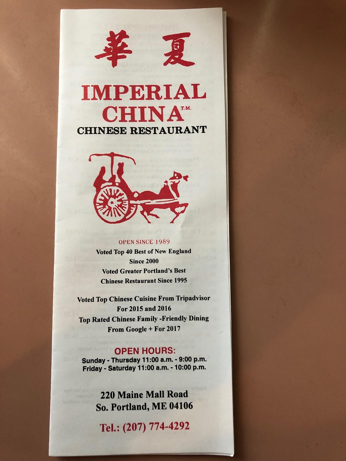 Menu at Imperial China Chinese Restaurant, South Portland