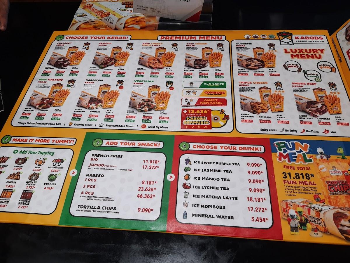 Menu at KABOBS Premium KEBAB Java Super Mall restaurant, Semarang