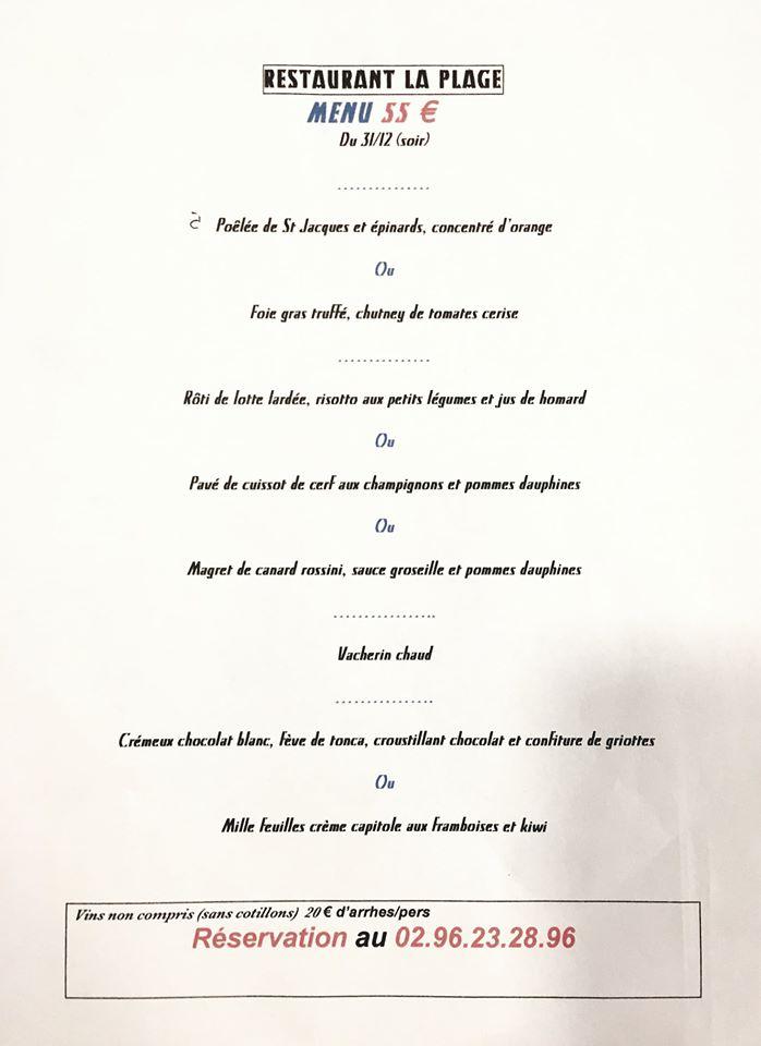 Menu at La Plage restaurant, Perros-Guirec, 17 Bd Joseph le Bihan