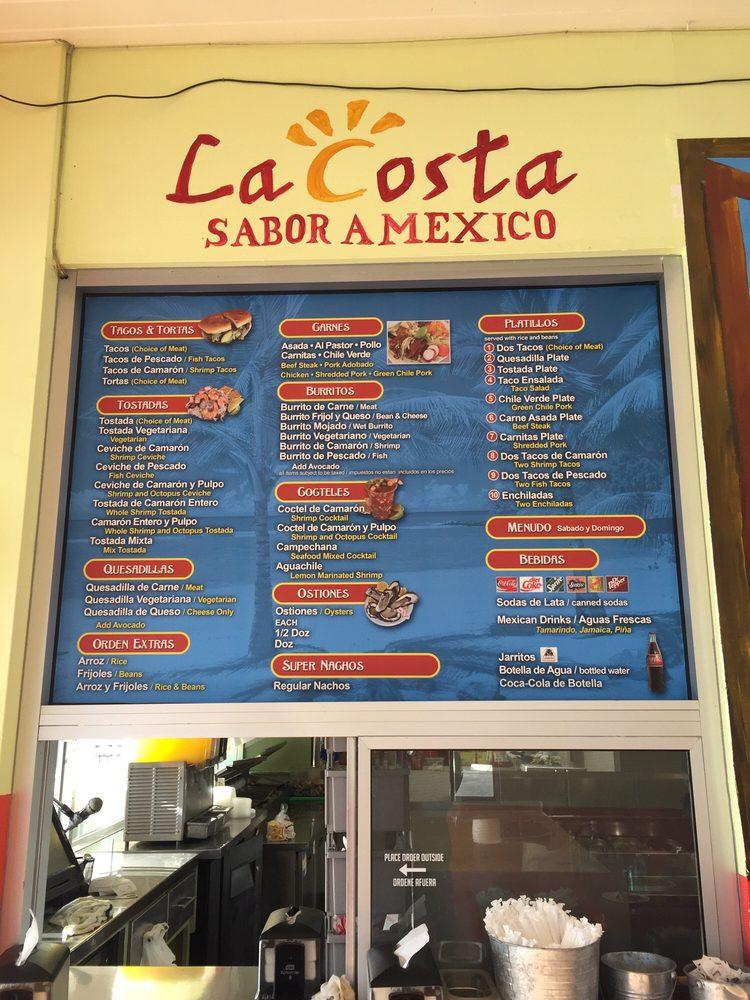 Menu at Mariscos La Costa restaurant, Morgan Hill