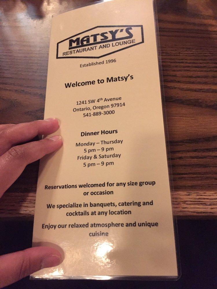 Menu at Matsy's Restaurant & Catering, Ontario