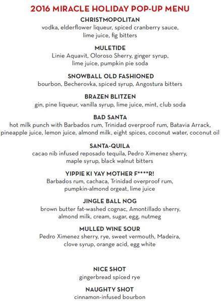 Menu at Miracle Bar Atlanta, Atlanta